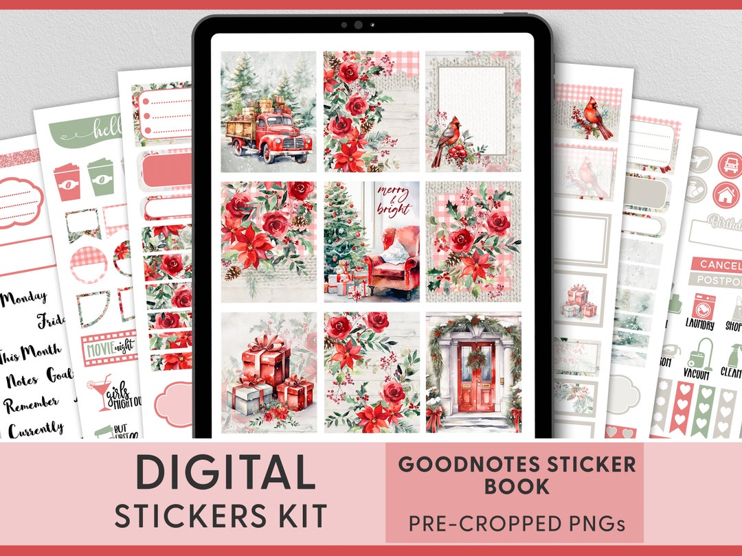 Digital Christmas Planner Stickers, Winter Holiday Stickers, Red ...