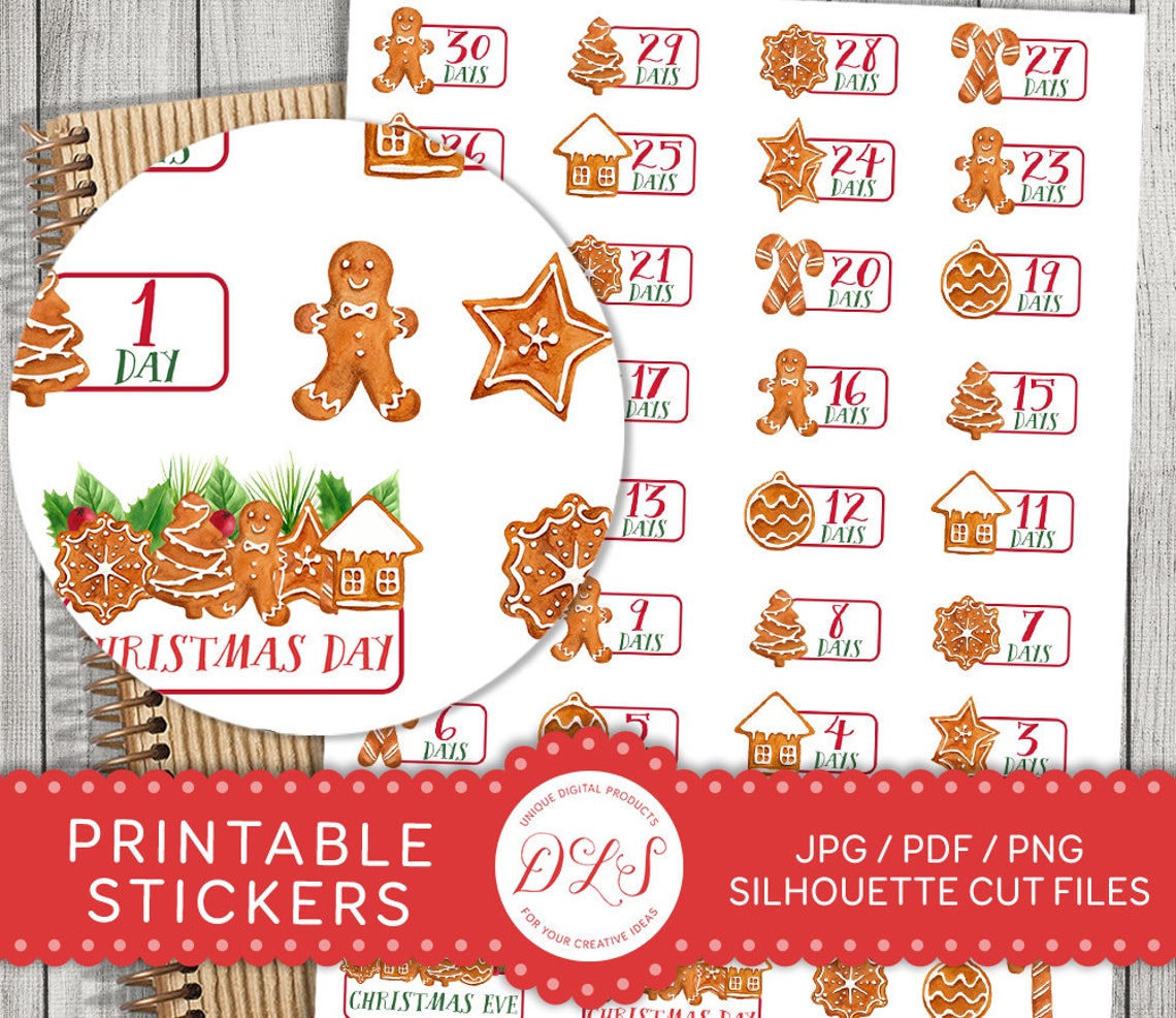 Christmas Countdown Planner Stickers Printable Christmas | Etsy