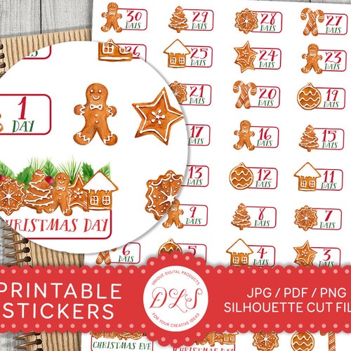 Printable CHRISTMAS COUNTDOWN Planner Stickers Christmas - Etsy