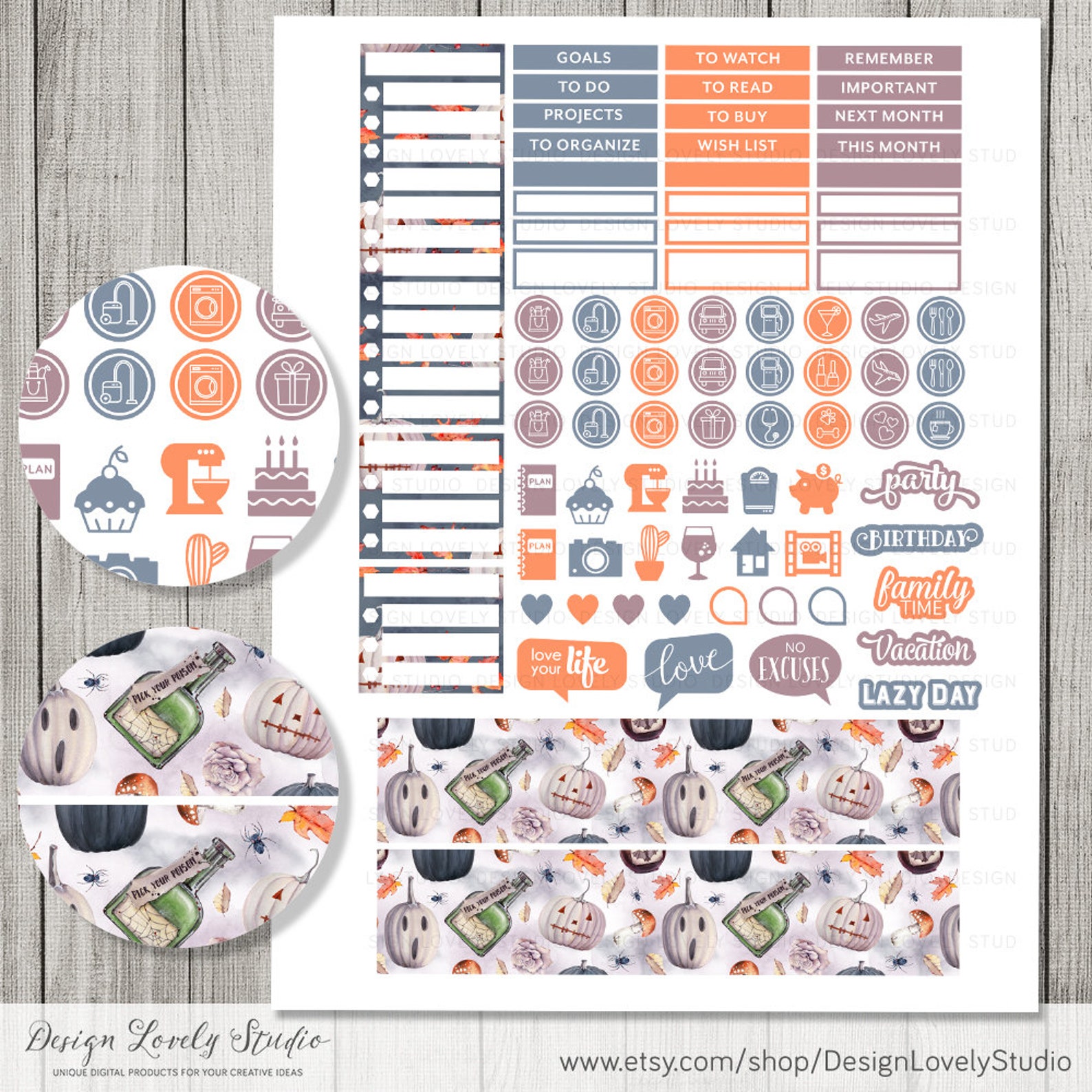 Printable October Monthly Kit October Planner Stickers Kit | Etsy