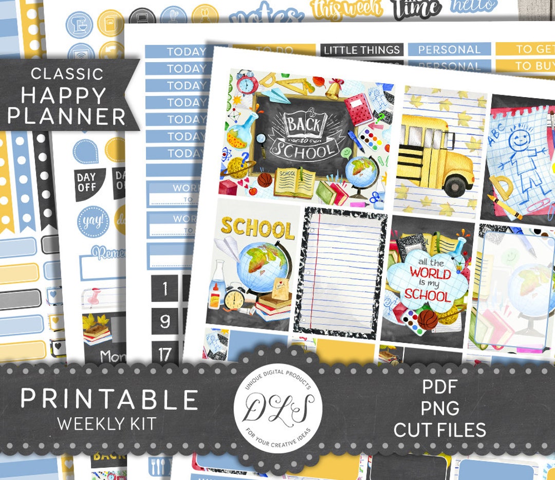 Printable BACK TO SCHOOL Planner Stickers, Happy Planner Back to School ...