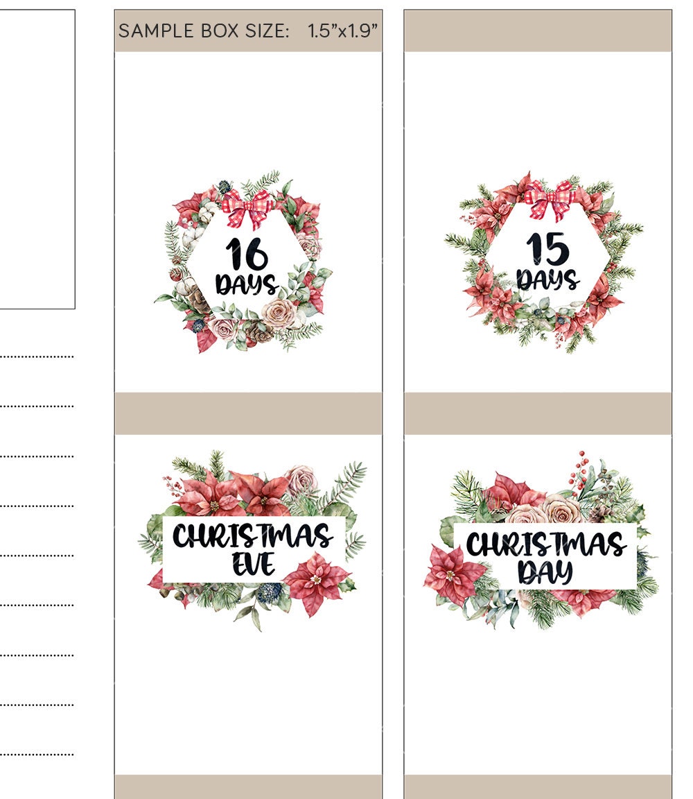 Printable CHRISTMAS COUNTDOWN Planner Stickers Christmas - Etsy
