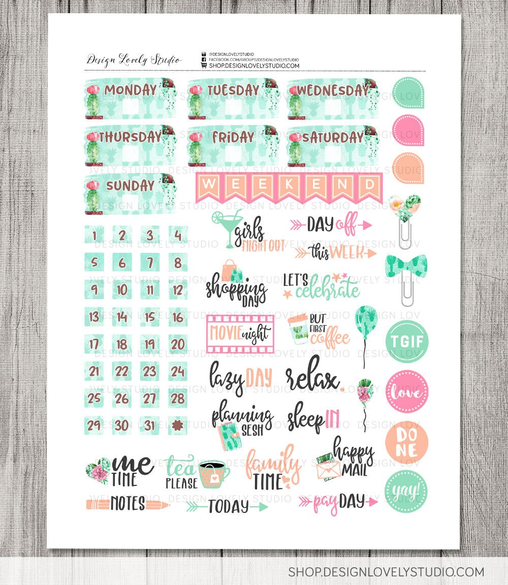 PRINTABLE CACTUS Planner Stickers Houseplants Planner | Etsy