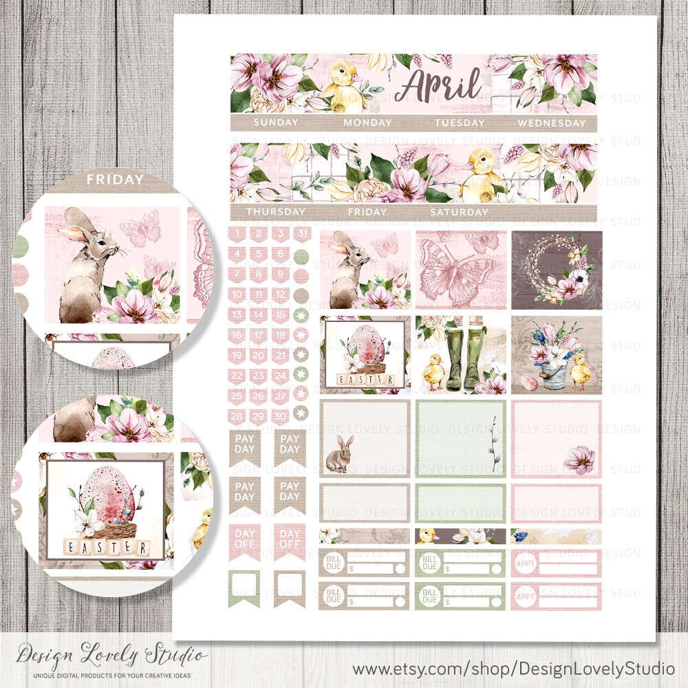 APRIL Sticker Kit April Printable Planner Stickers for Erin - Etsy
