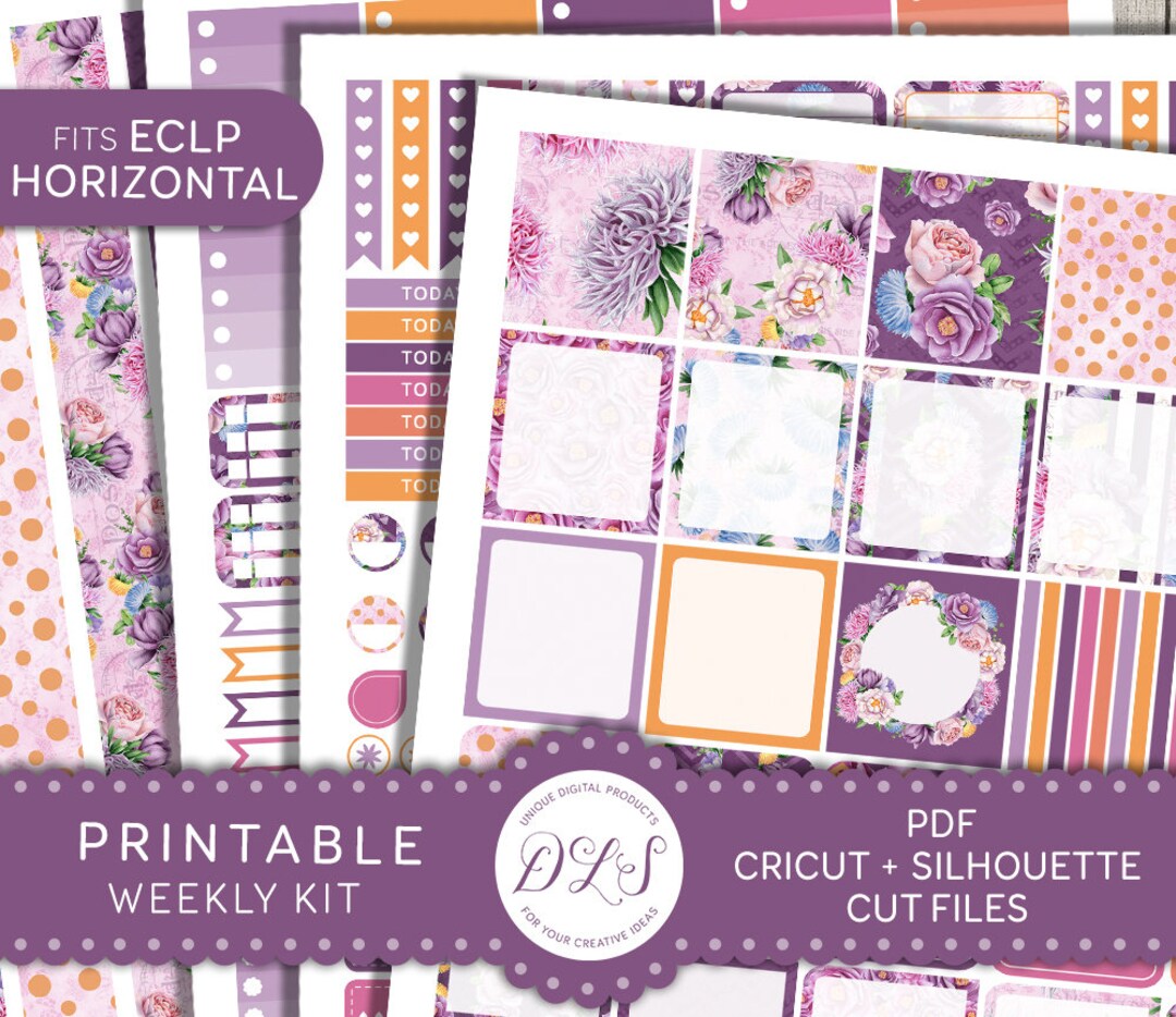 Horizontal Planner Stickers Kit, ECLP Horizontal Printable, Weekly ...