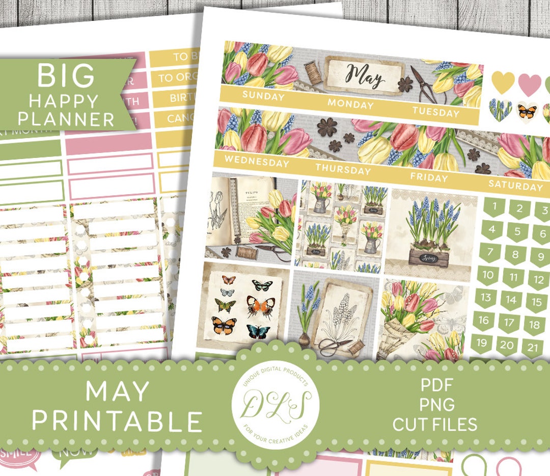 Big Happy Planner May Stickers Kit, May Monthly Printable,spring ...