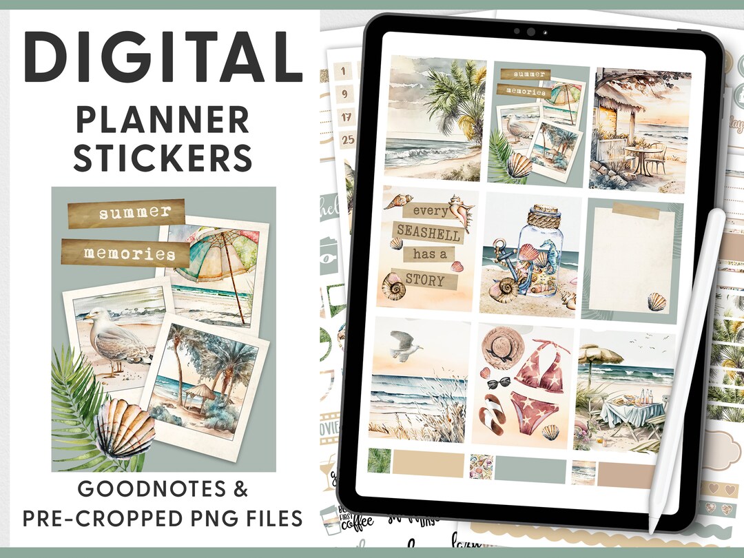 Digital Planner Stickers, Beach Day Planner Stickers, Summer Weekly Kit ...