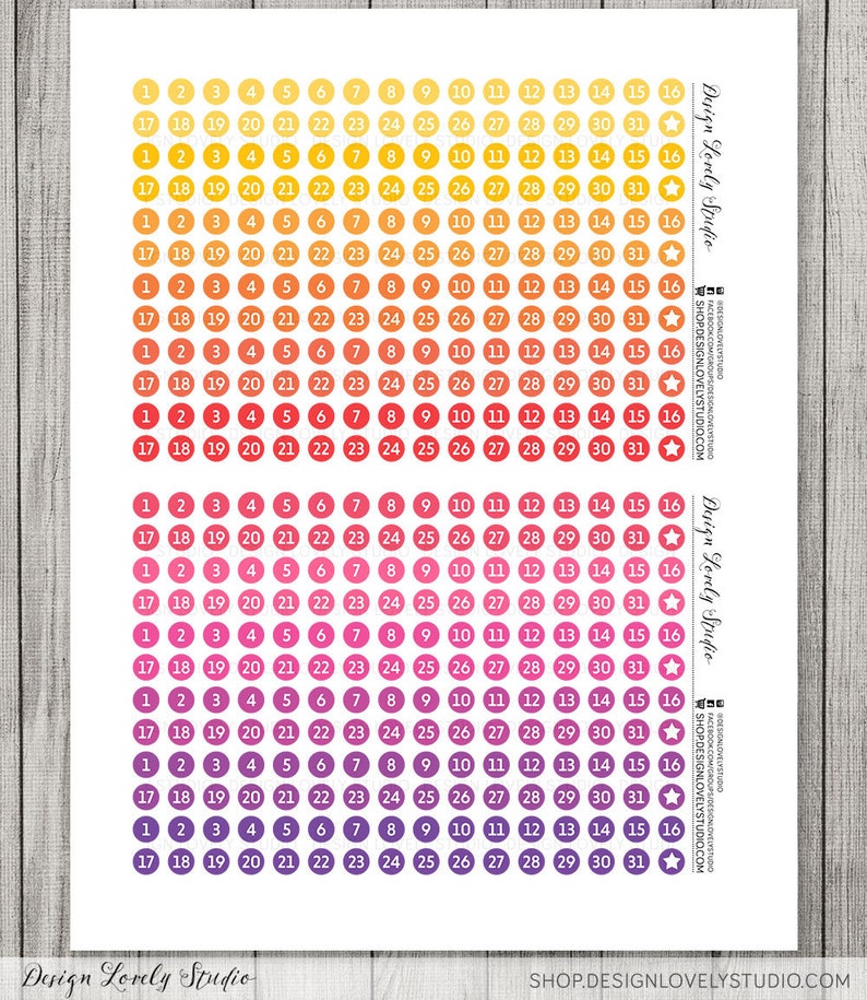 Printable Date Dot Planner Stickers, Date Dot Stickers, Date Cover ...