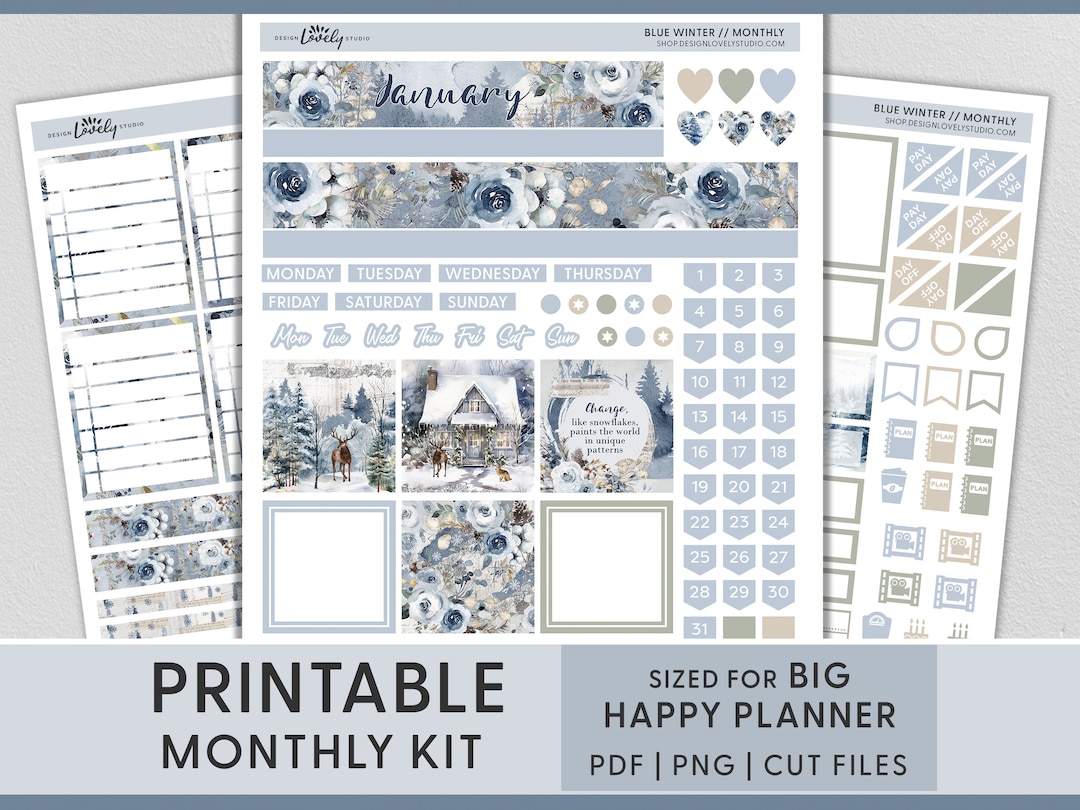 January Monthly Sticker Kit, January Planner Stickers, New Year ...