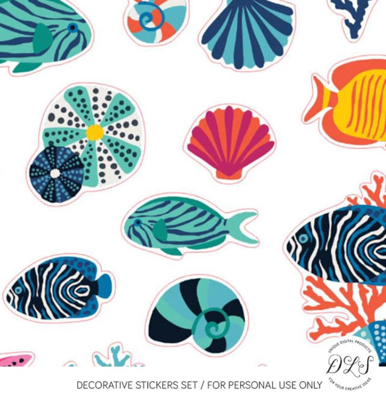 Decorative Stickers Underwater Fish Seahorse Coral Reef Starfish ...