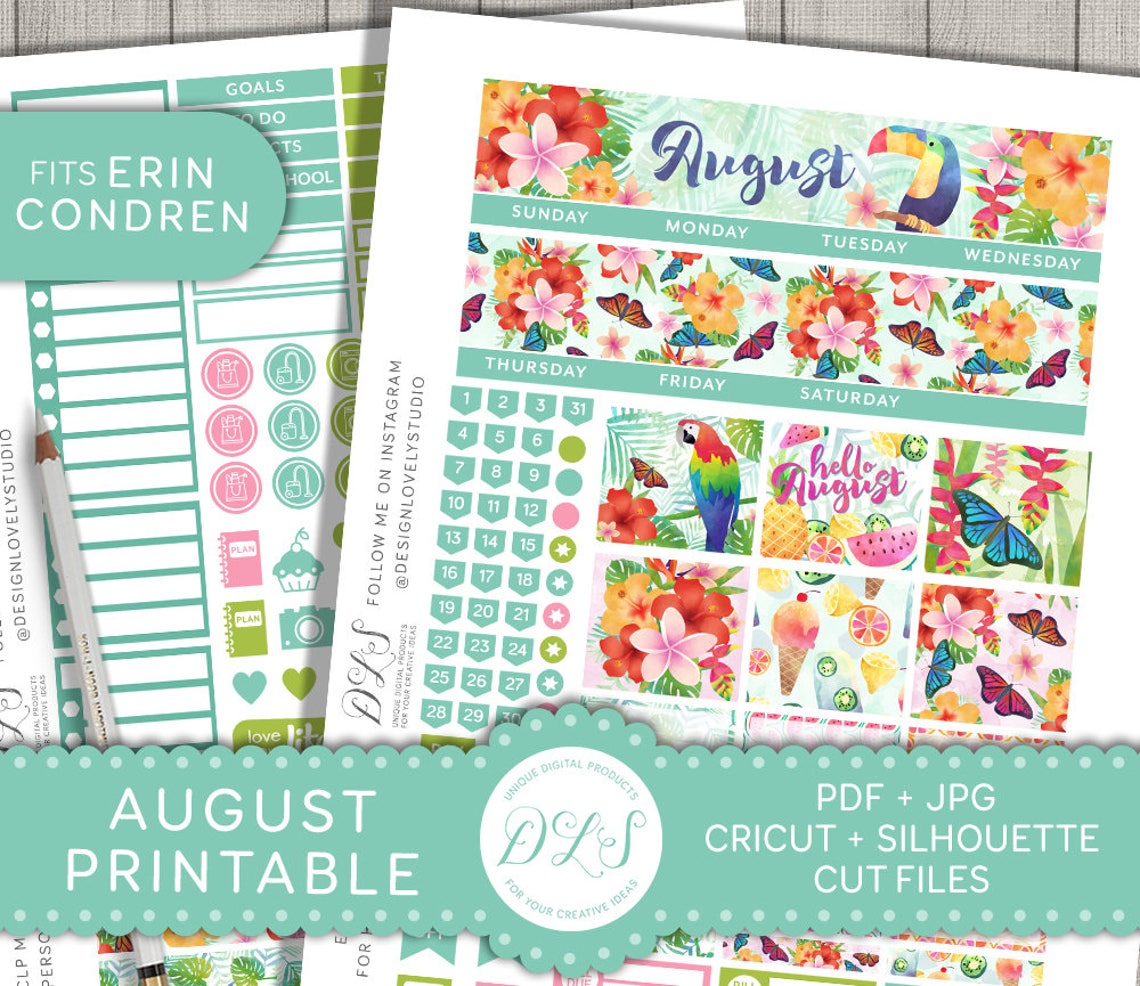 August Monthly Kit Printable August Monthly Stickers August - Etsy