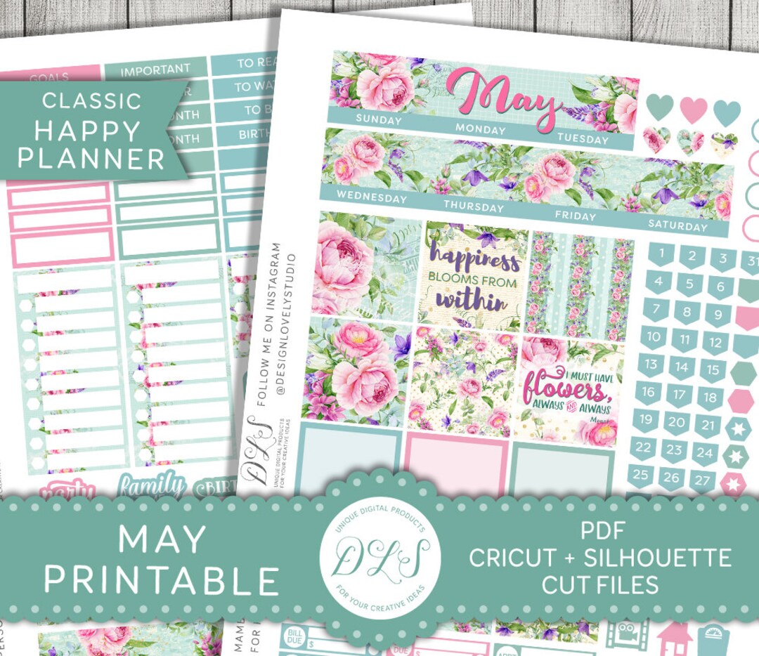 Happy Planner May Monthly Kit, May Happy Planner Printable Stickers ...