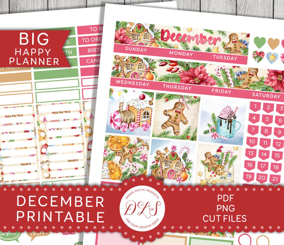 DECEMBER Monthly Planner Stickers, Big Happy Planner Printable Stickers ...