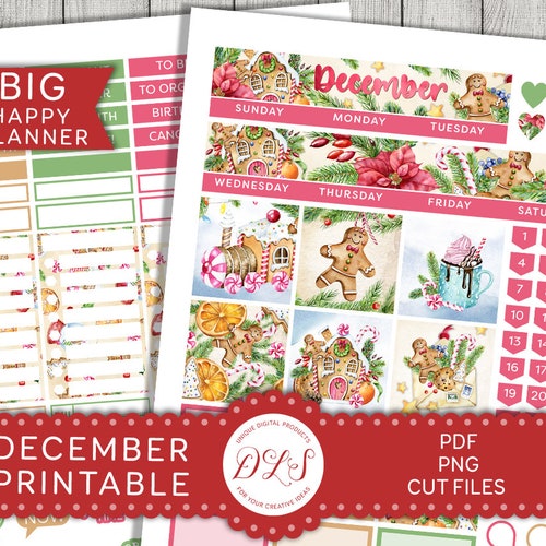 Printable DECEMBER Monthly Stickers Kit Big Happy Planner | Etsy