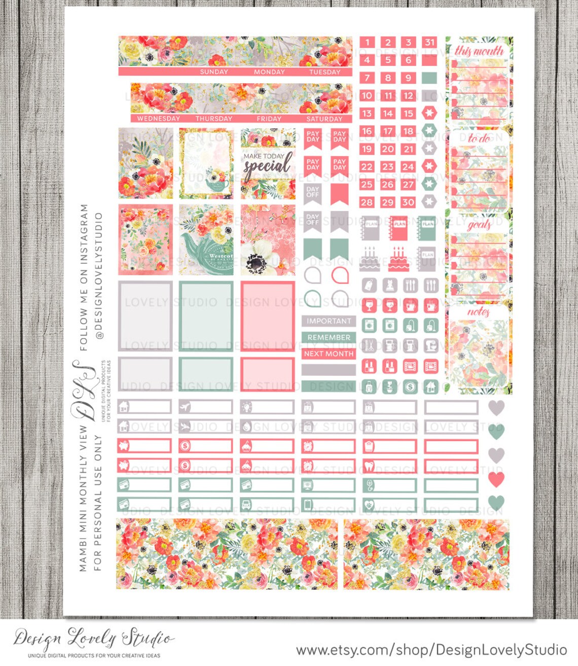 PRINTABLE Mini Happy Planner Stickers Floral Planner - Etsy