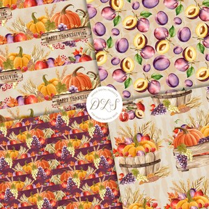THANKSGIVING Digital Paper Autumn Paper Pack Pumpkin Scrapbook Harvest ...