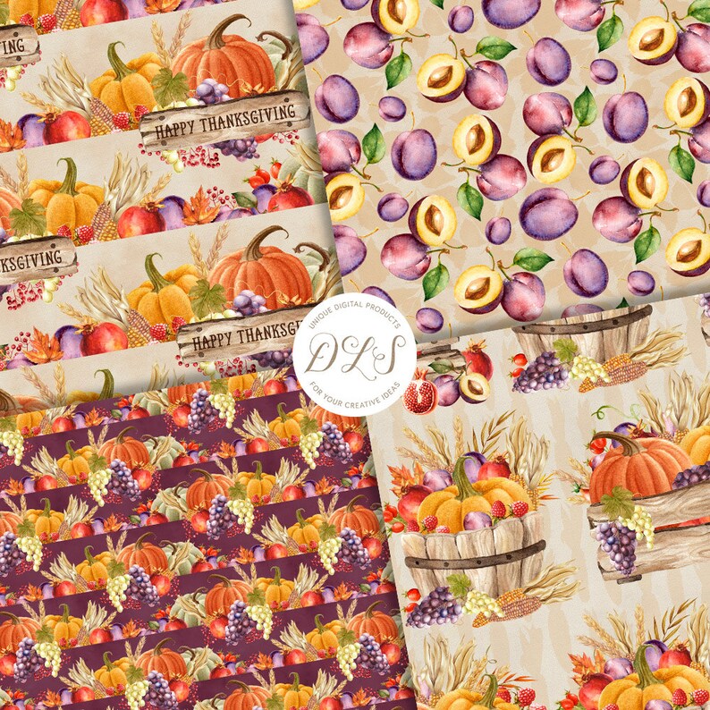THANKSGIVING Digital Paper Autumn Paper Pack Pumpkin Scrapbook | Etsy