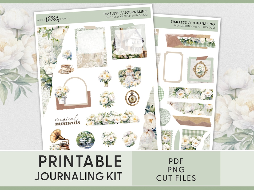 Printable Floral Journaling Sticker Kit, Peony Deco Stickers, Printable ...