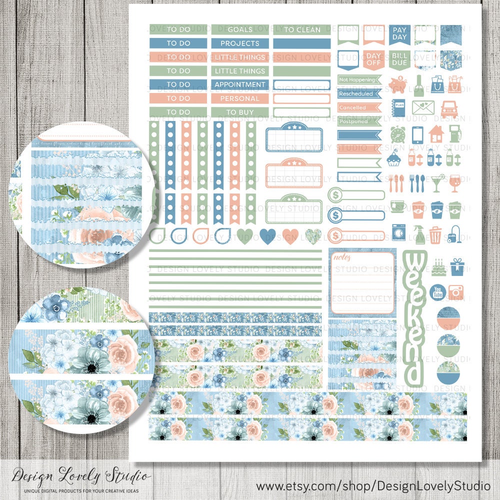 Printable FLORAL Planner Stickers Mini Happy Planner Weekly | Etsy