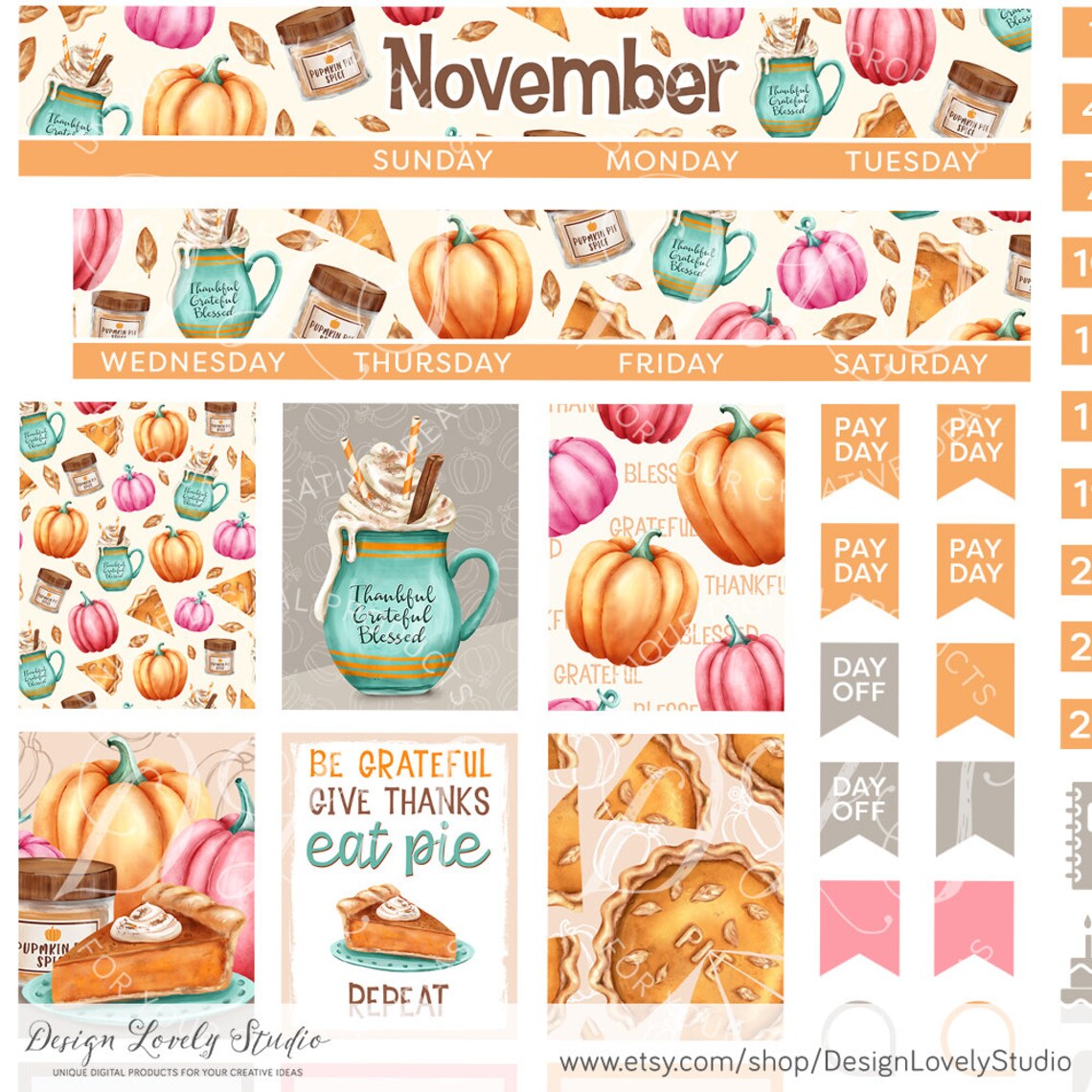 Printable NOVEMBER Monthly Stickers Kit Mini Happy Planner - Etsy