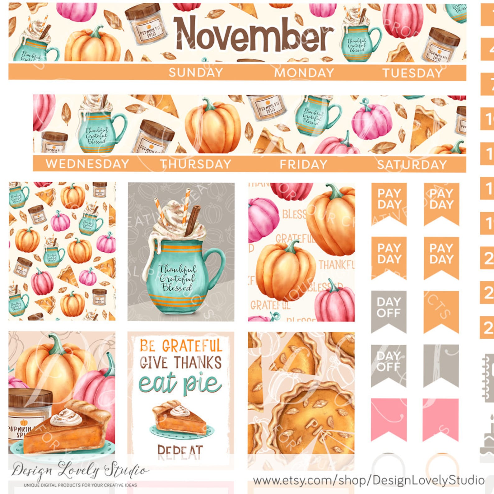 Printable NOVEMBER Monthly Stickers Kit Mini Happy Planner - Etsy