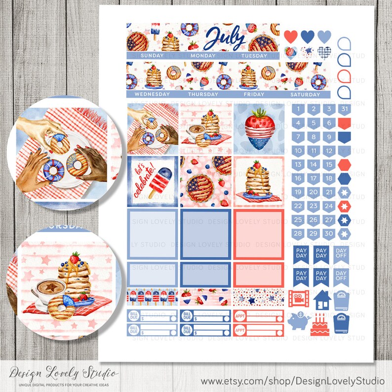 Printable JULY Monthly Stickers Kit Happy Planner July | Etsy