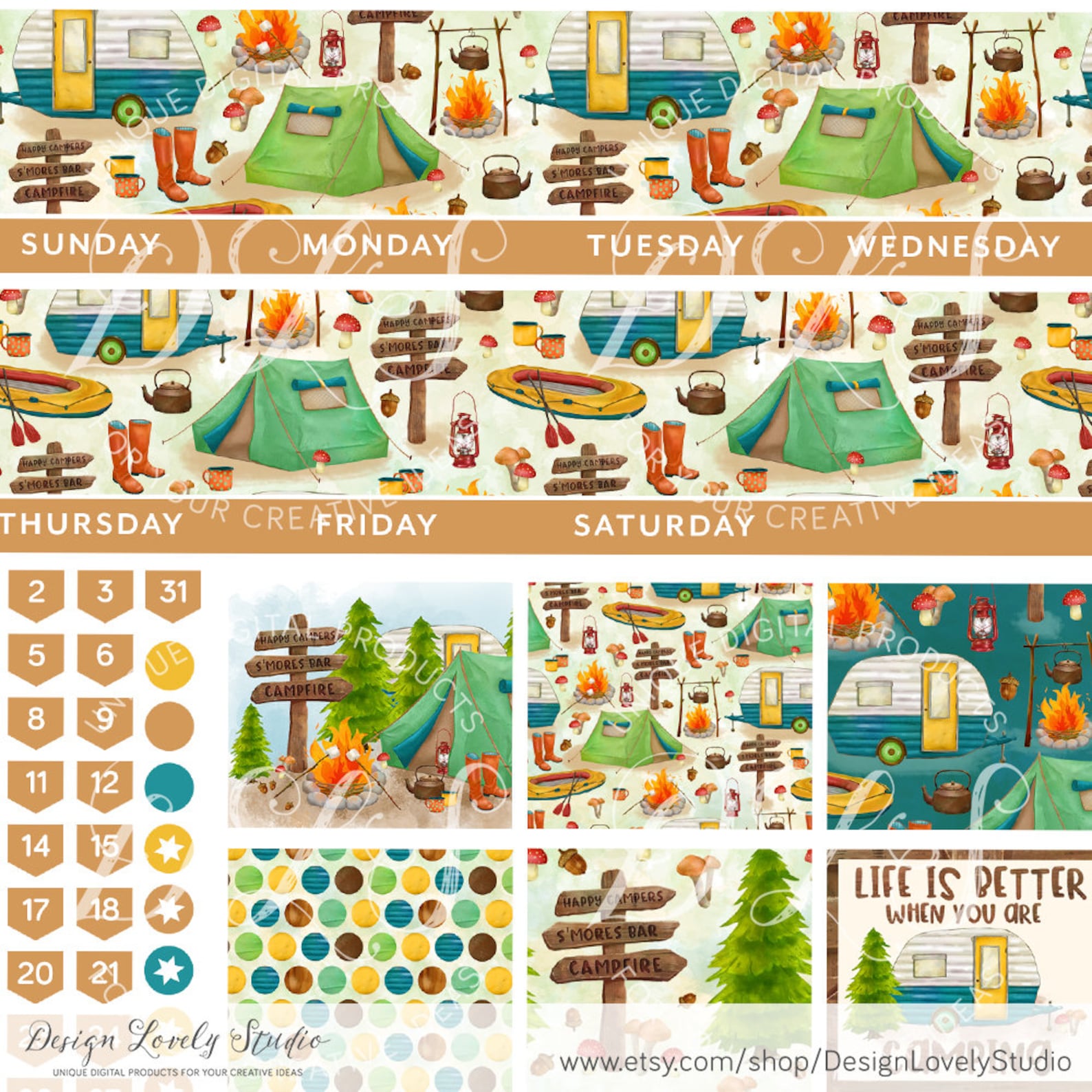 Camping Monthly Planner Stickers Printable Camping Monthly | Etsy