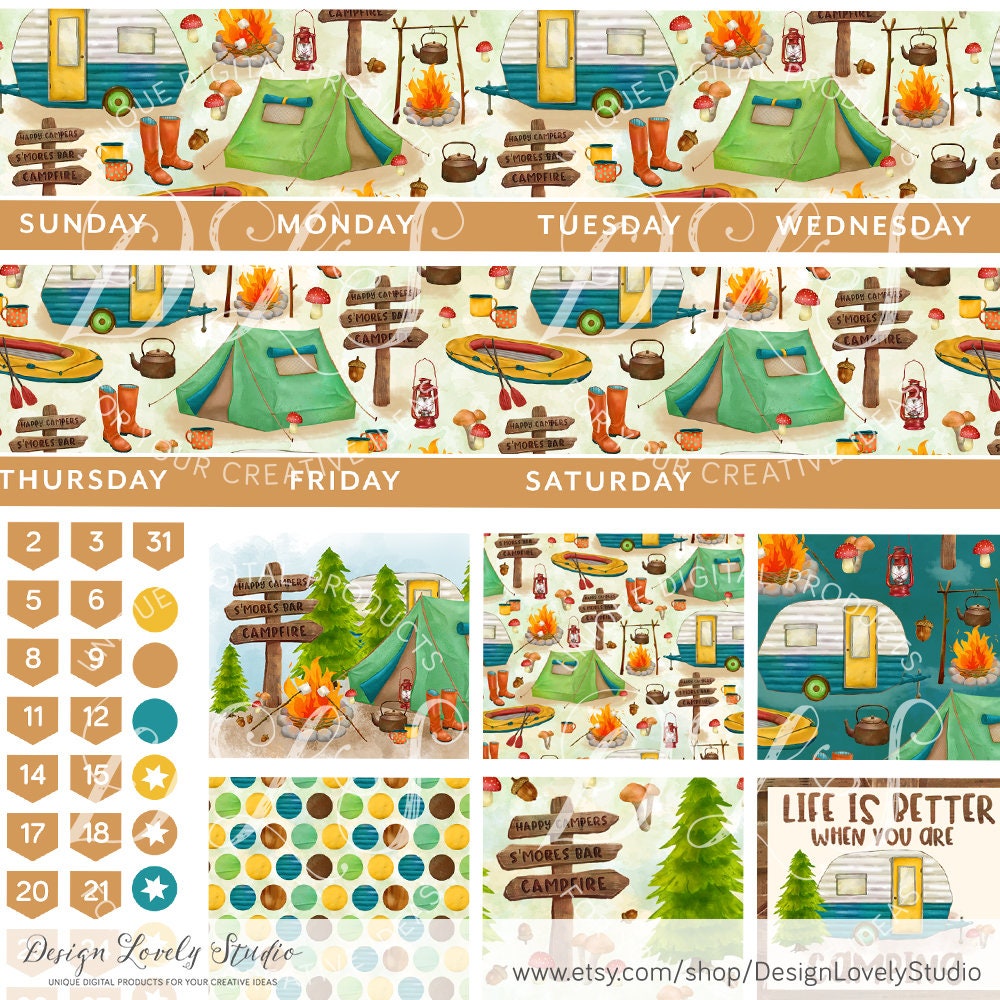 Camping Monthly Planner Stickers Printable Camping Monthly | Etsy