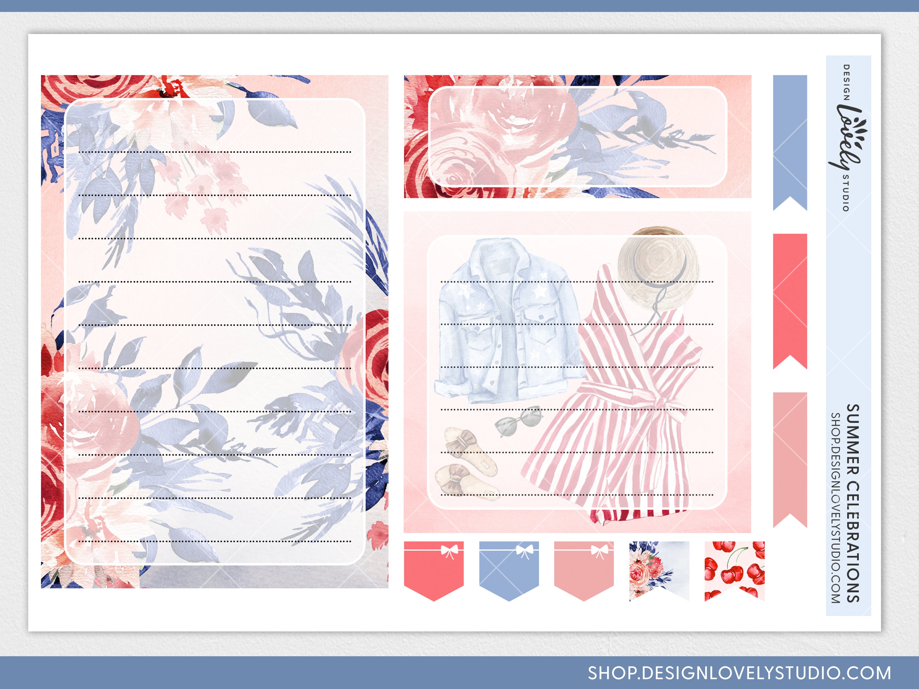 July Notes Page Stickers Kit Summer Planner Stickers 4th of - Etsy