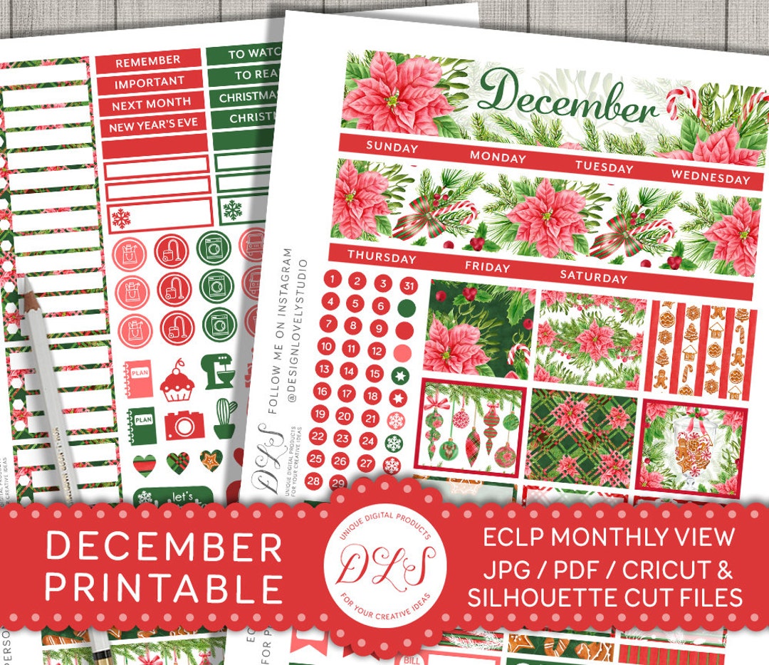 December Monthly Stickers Kit, December Monthly Planner Stickers, Made ...