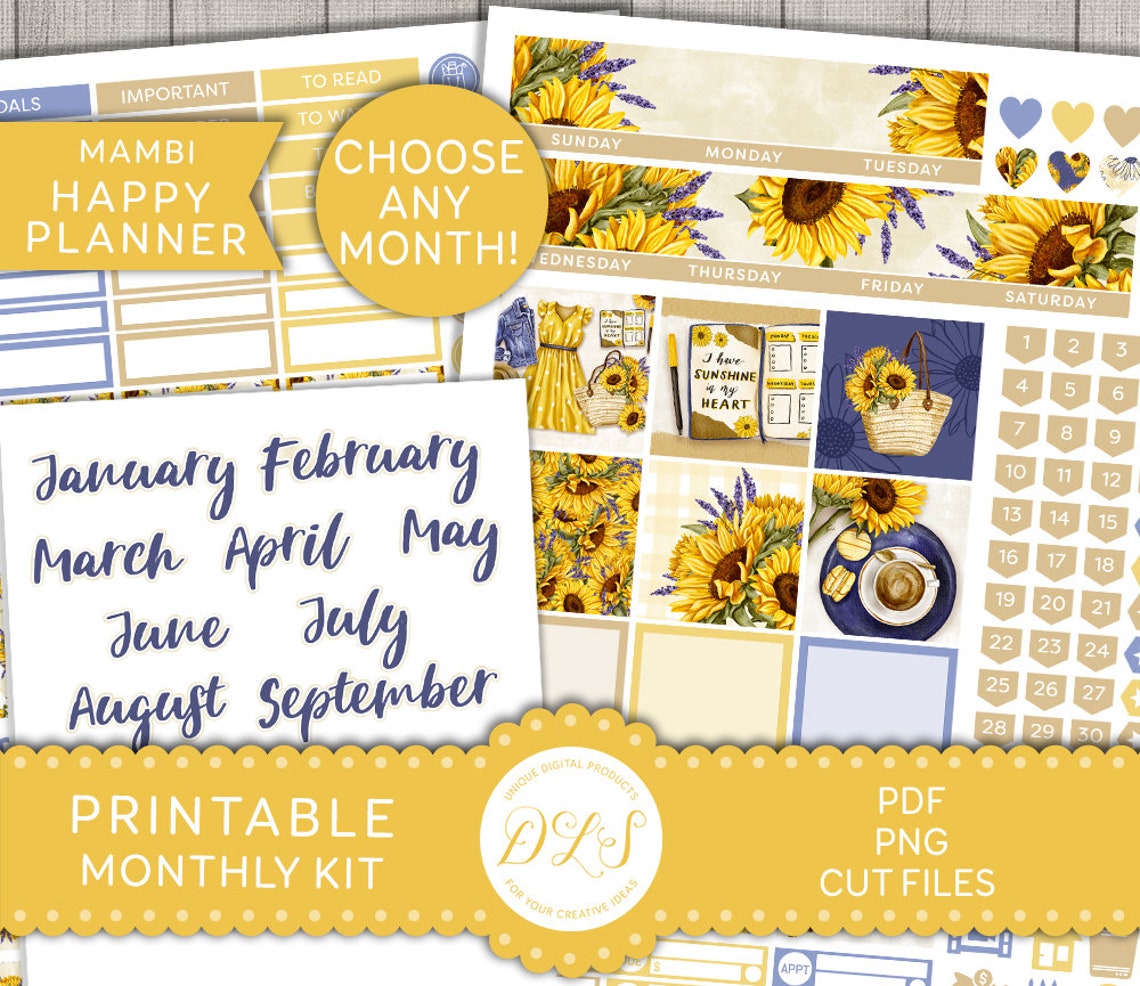 PRINTABLE Happy Planner Monthly Kit Sunflowers Planner - Etsy