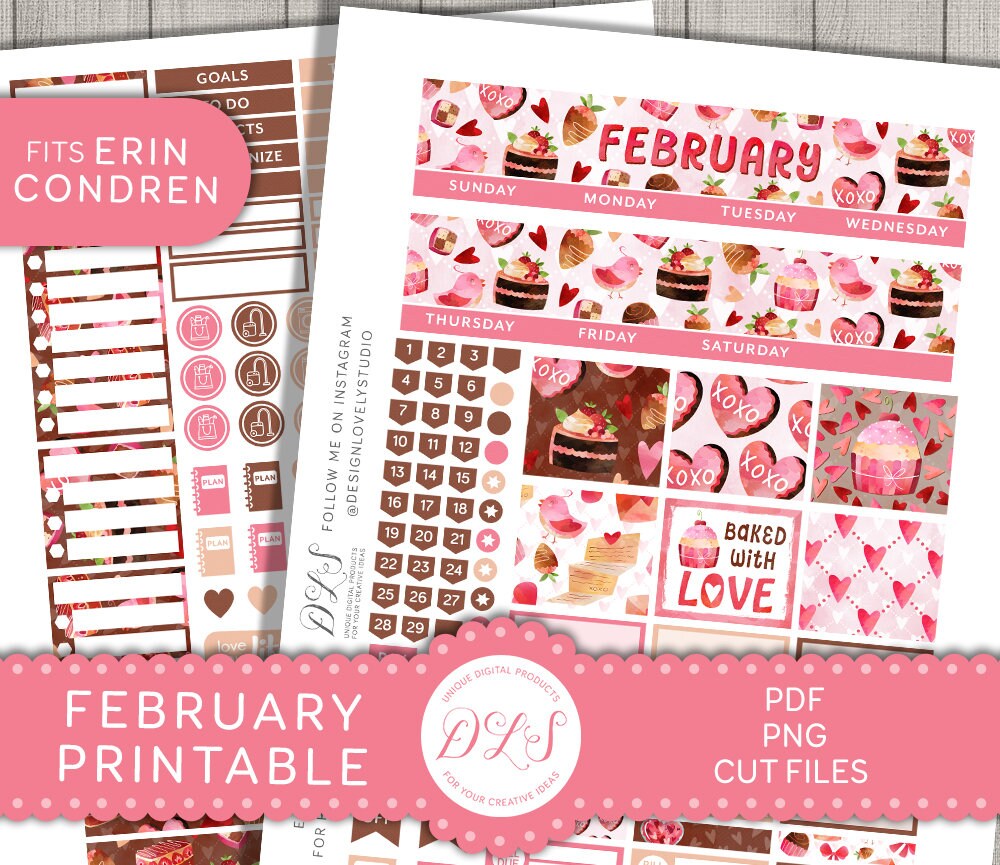 Printable FEBRUARY Planner Stickers Valentines Day Planner | Etsy