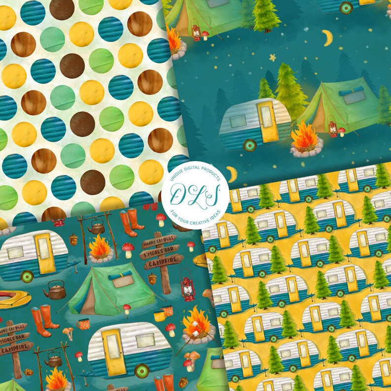 Camping Digital Paper Pack Camping Digital Background | Etsy