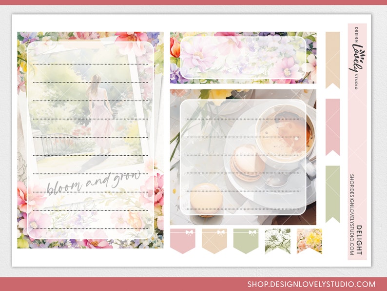 Floral Notes Page Kit, June Notes Page Kit, August Notes Page Stickers ...