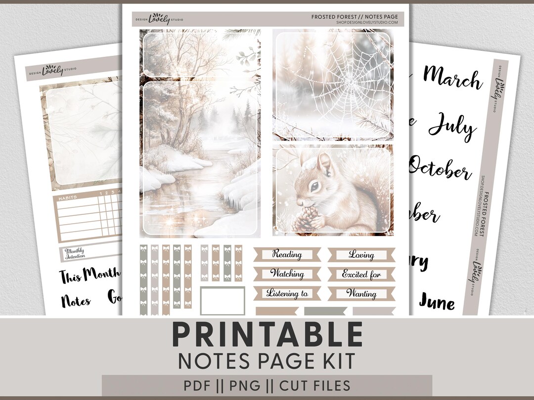 Winter Woodland Printable Planner Stickers, January Notes Kit for Erin ...