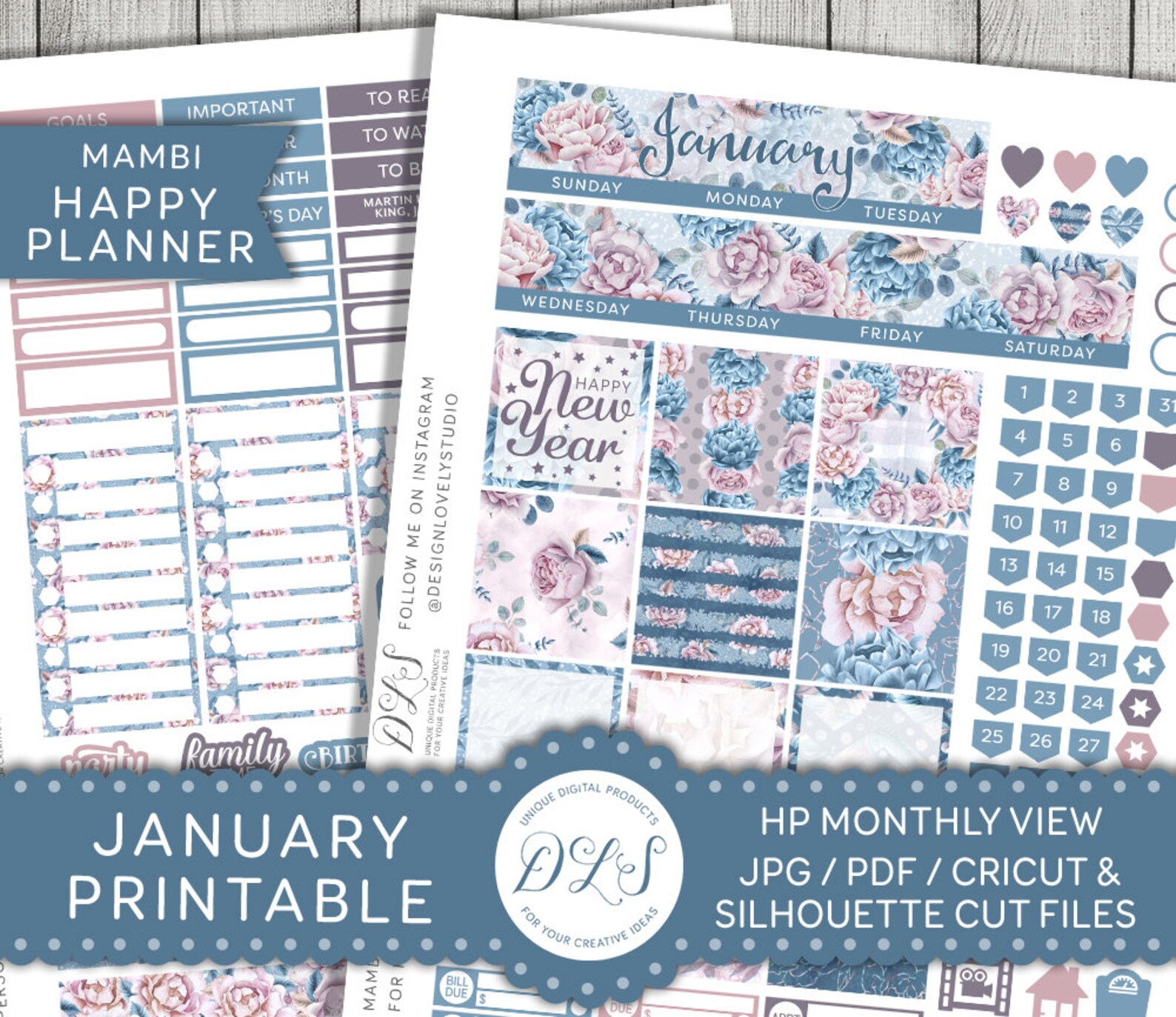 January Planner Stickers, Mambi Monthly Stickers Kit, Happy Planner ...