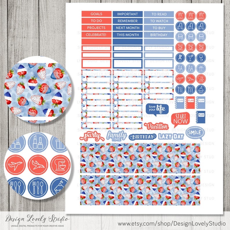 Printable JULY Monthly Stickers Kit Happy Planner July | Etsy