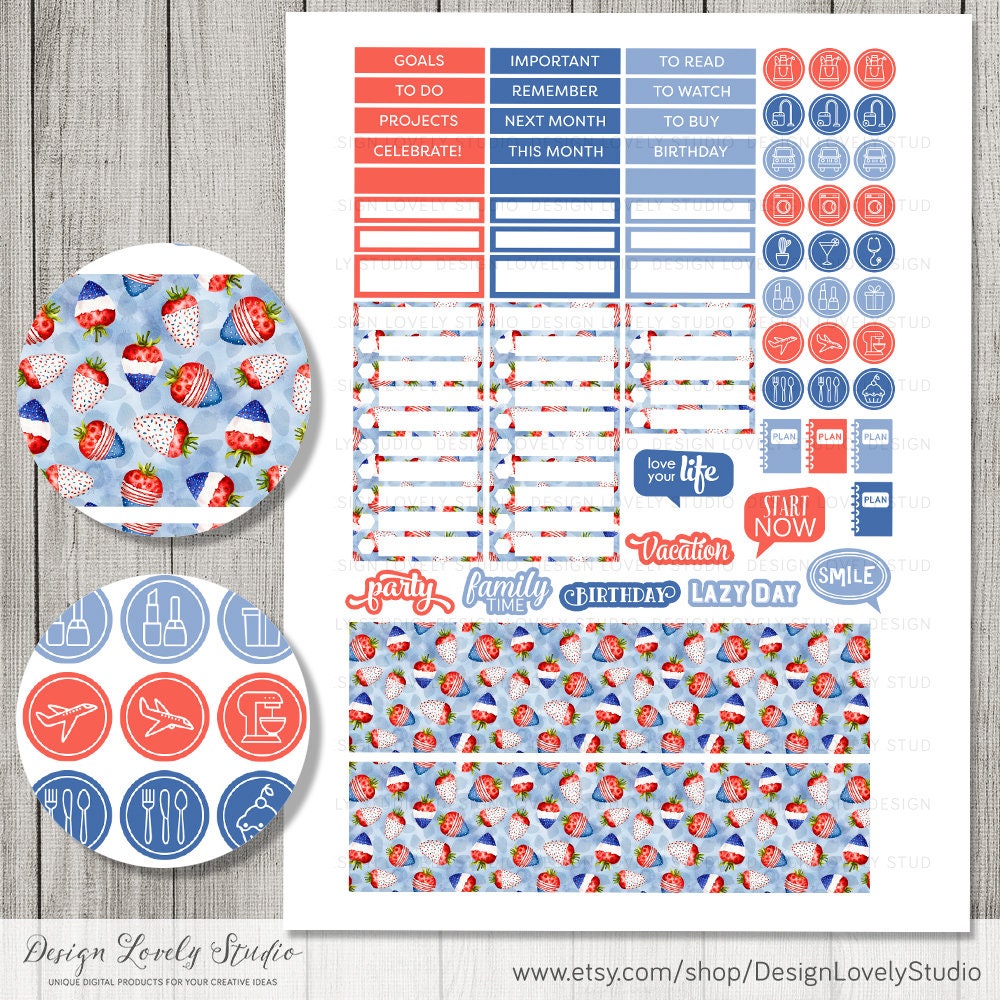 Printable JULY Monthly Stickers Kit Happy Planner July | Etsy