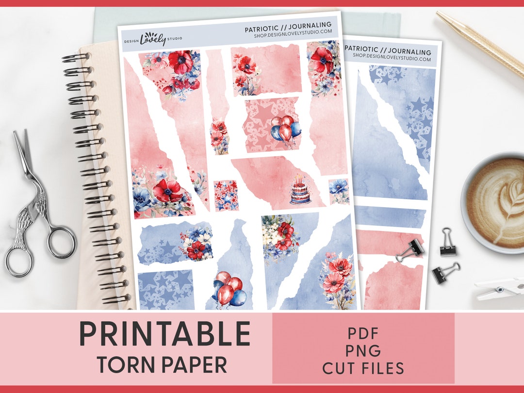 Printable Torn Paper Stickers, Ripped Paper Stickers, Journaling ...