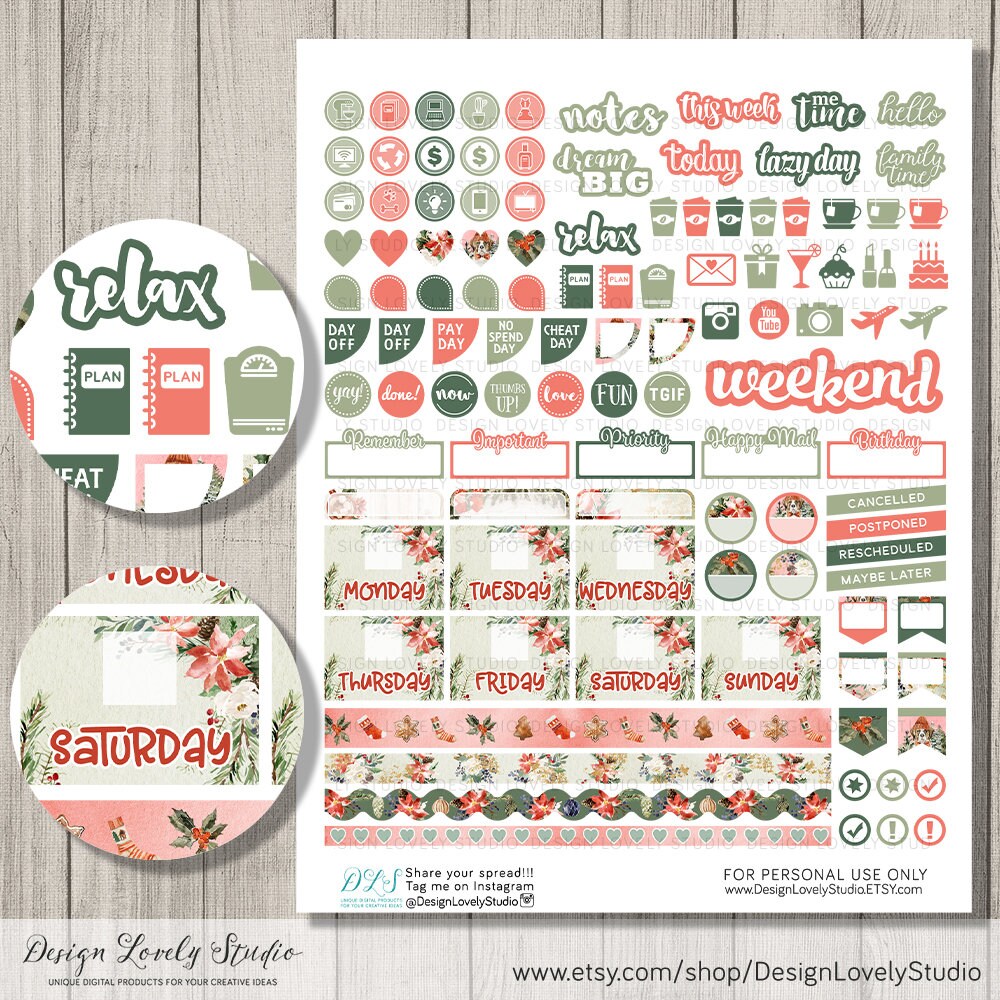 Christmas Planner Stickes Happy Planner Printable Stickers - Etsy