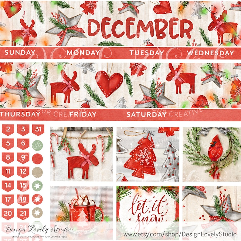 DECEMBER Planner Stickers Printable December Monthly Kit for | Etsy