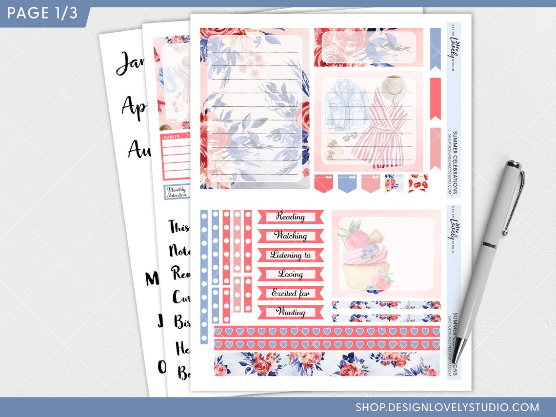 July Notes Page Stickers Kit Summer Planner Stickers 4th of - Etsy