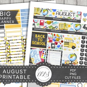 Back to School Planner Stickers, PRINTABLE August Monthly Kit, Big ...