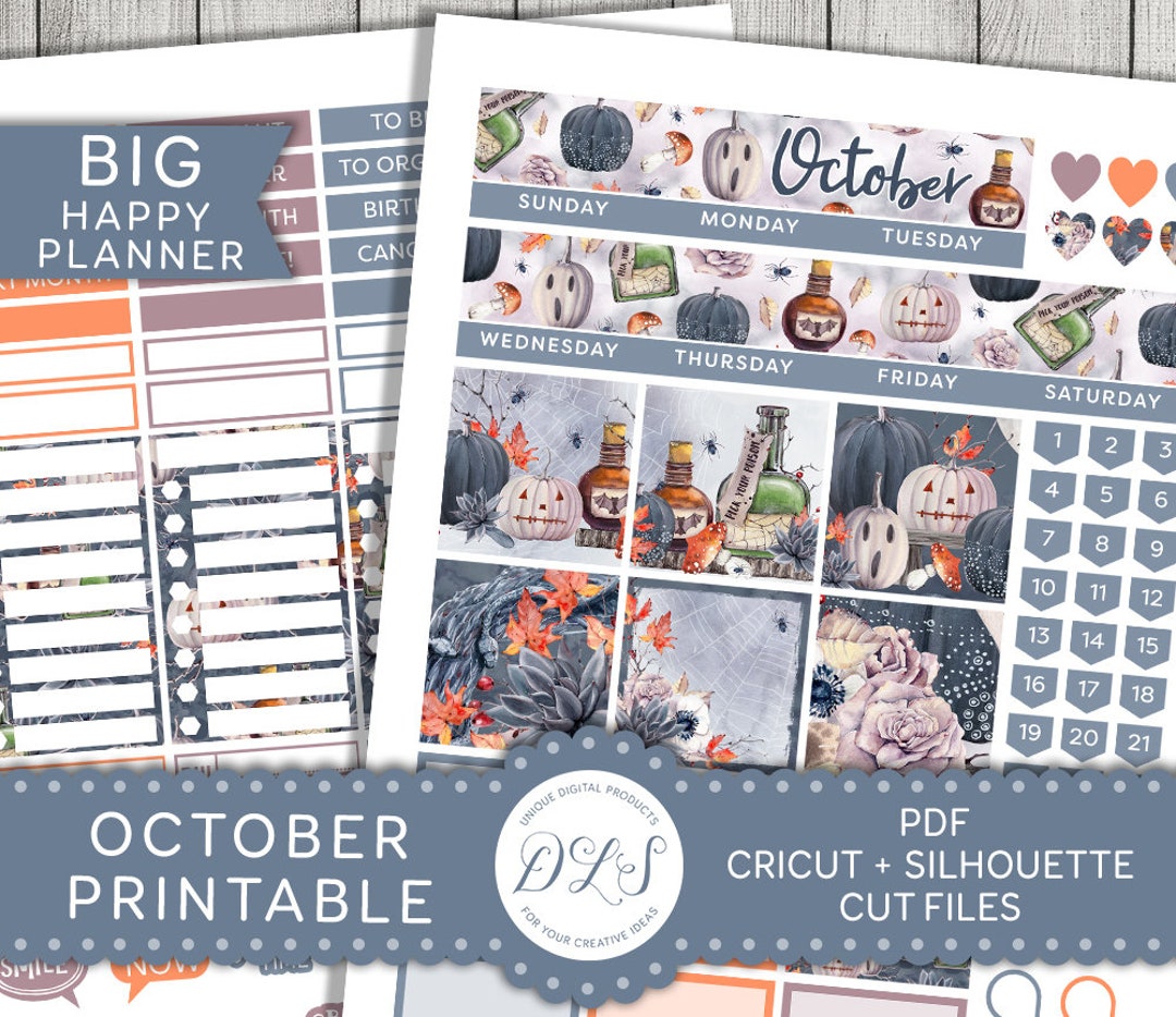 Printable October Monthly Kit, Big Happy Planner October Stickers Kit ...