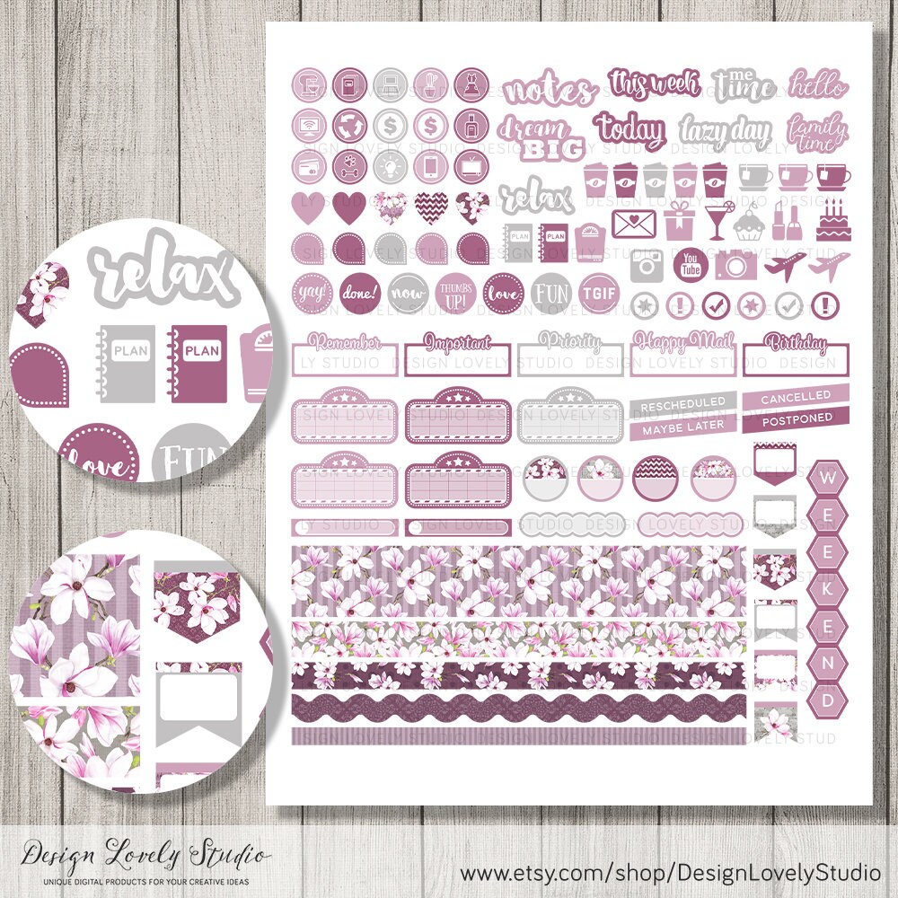 Printable Planner Stickers Kit ECLP Horizontal Stickers | Etsy