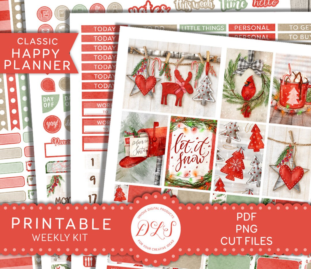 Printable CHRISTMAS Planner Stickers Kit, Happy Planner Christmas ...