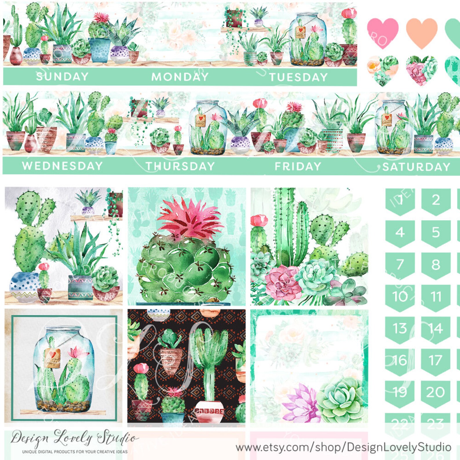 Printable CACTUS Monthly Planner Stickers Classic Happy | Etsy
