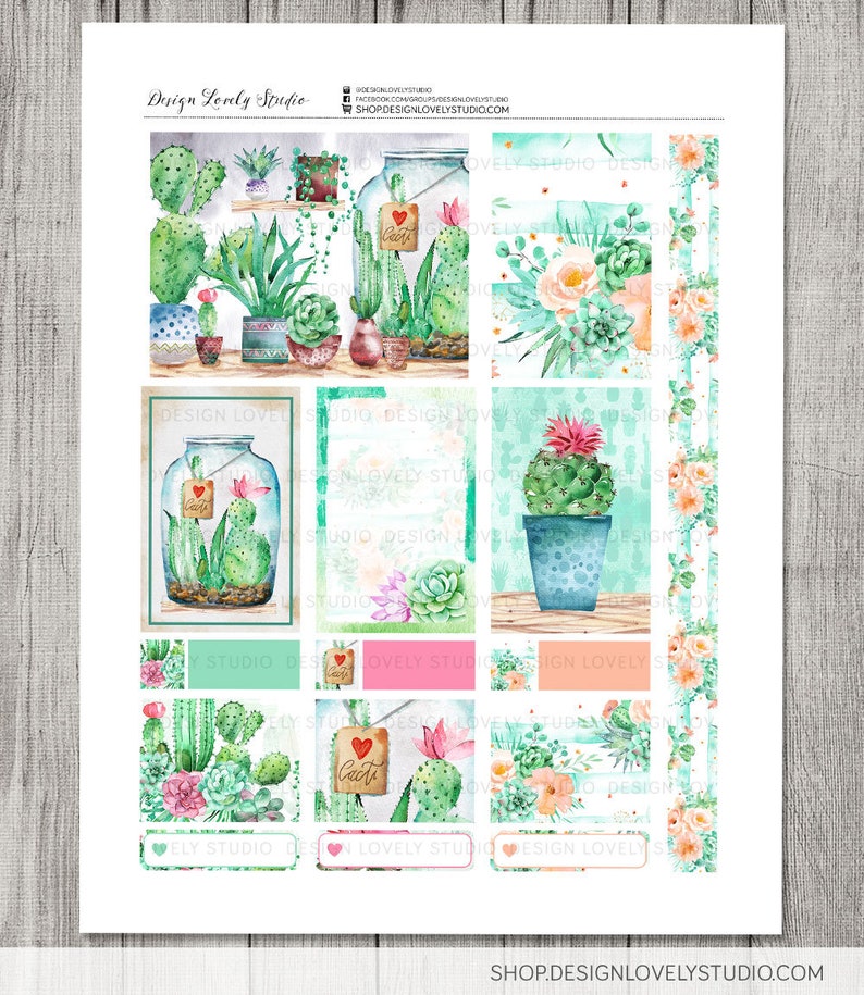 PRINTABLE CACTUS Planner Stickers, Houseplants Planner Stickers, Big ...