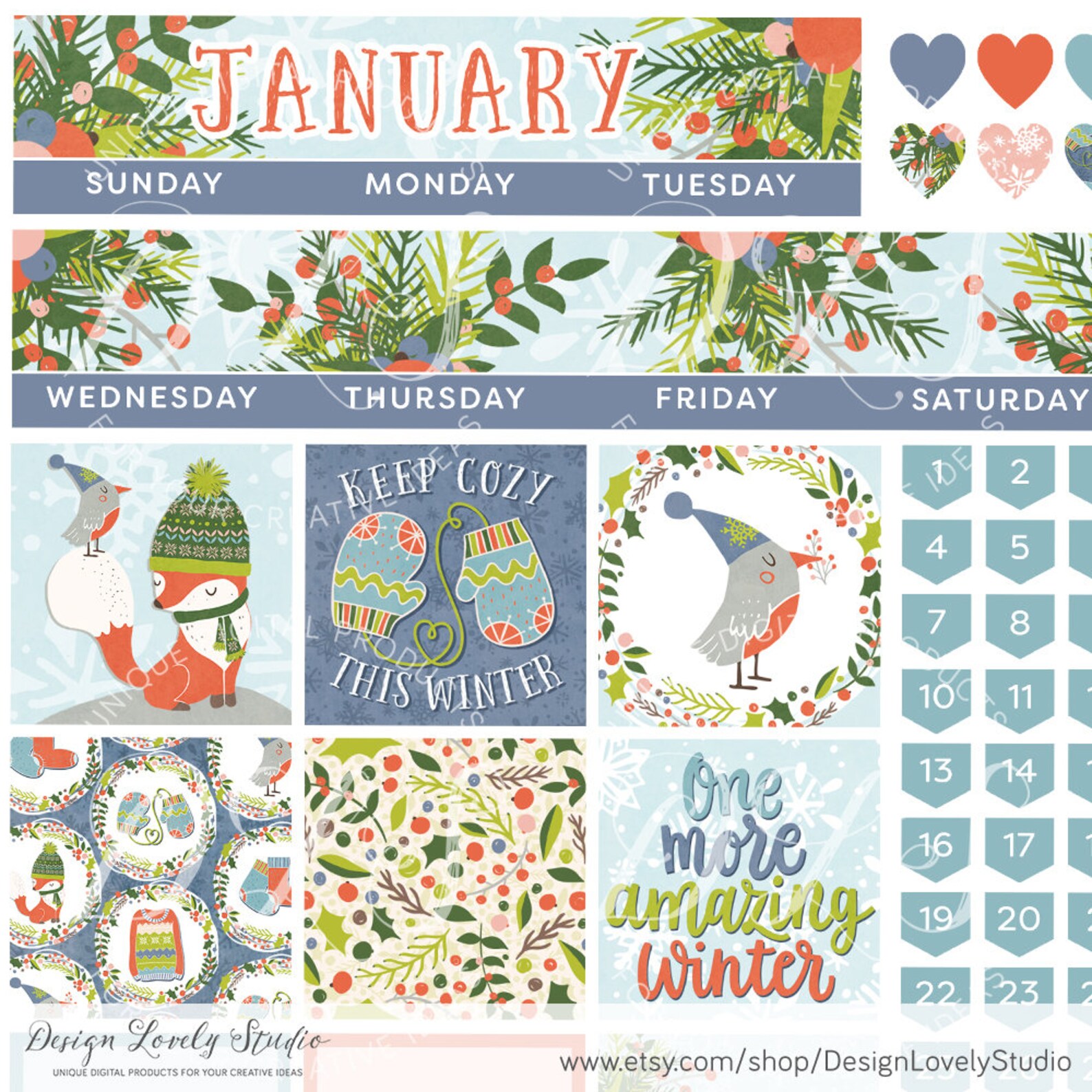 January Big Happy Planner Kit, Janury Big Happy Planner Stickers, Mambi ...
