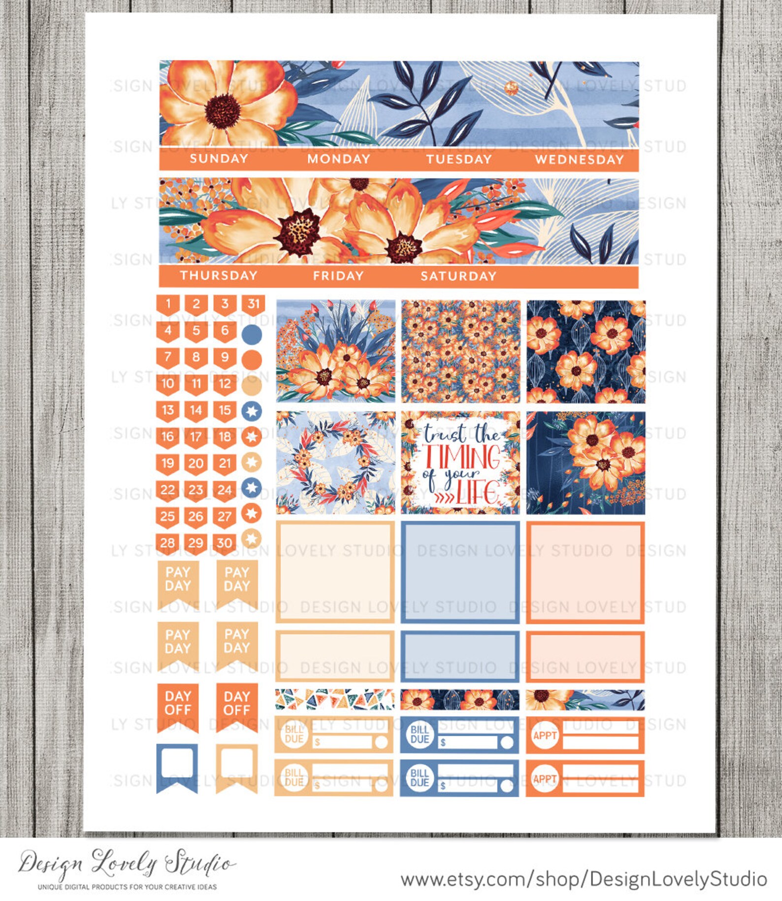 PRINTABLE Monthly Planner Stickers Kit Floral Planner | Etsy